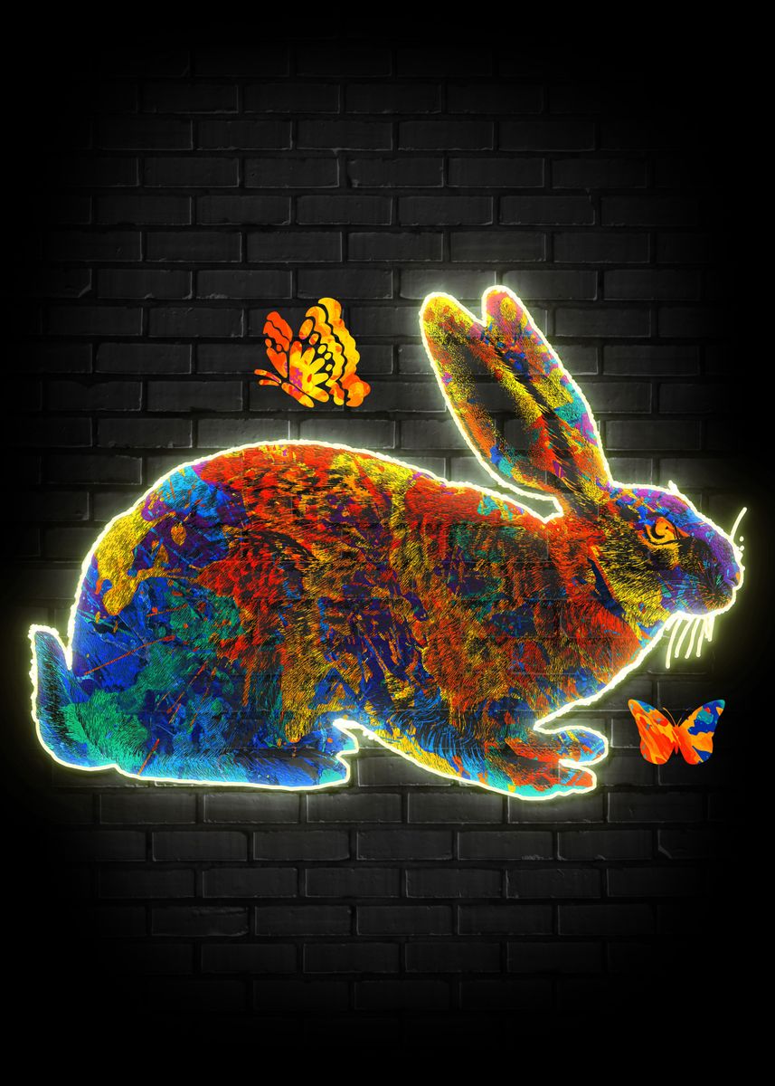 'Rabbit neon' Poster, picture, metal print, paint by Dalton Joyce ...