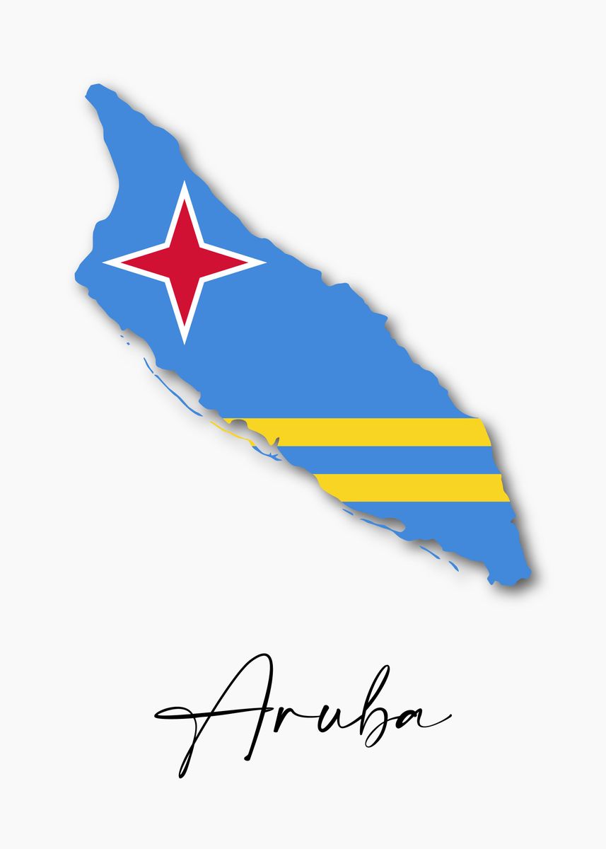 'Aruba Country Map Flag' Poster, picture, metal print, paint by ...