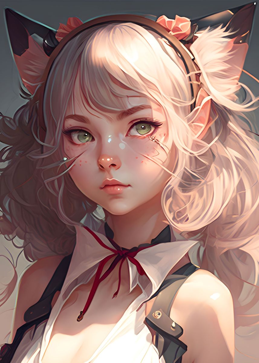 'Cat Eared Girl' Poster, picture, metal print, paint by Jai Kingsdale ...