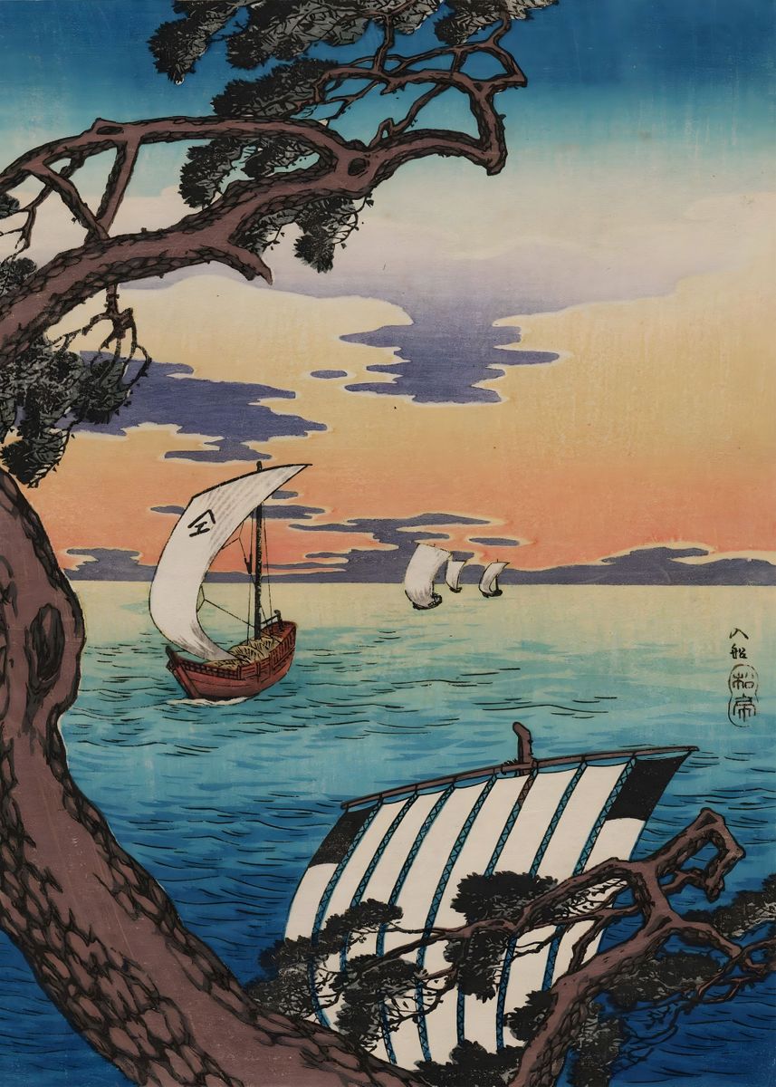 'Ukiyo e Sunset' Poster, picture, metal print, paint by kagezami | Displate