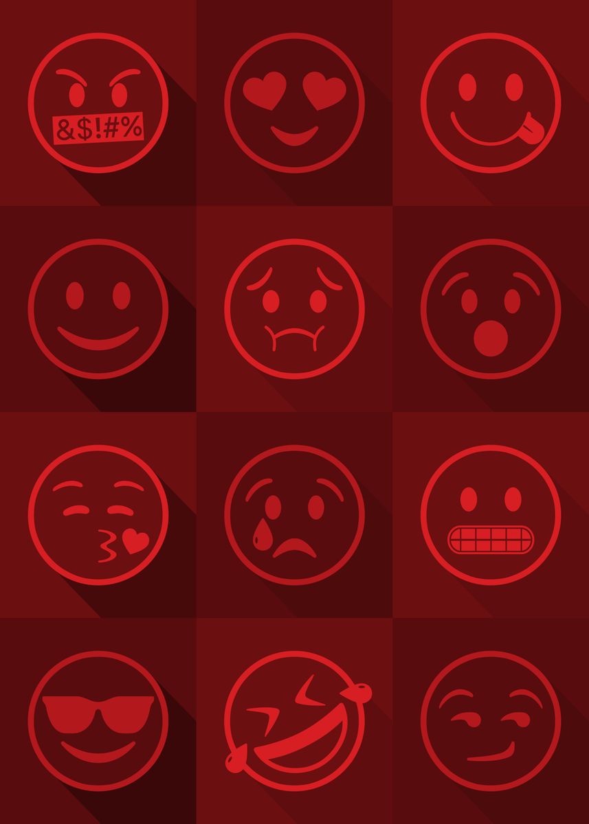 'Emoji Expressions Red' Poster, picture, metal print, paint by ...