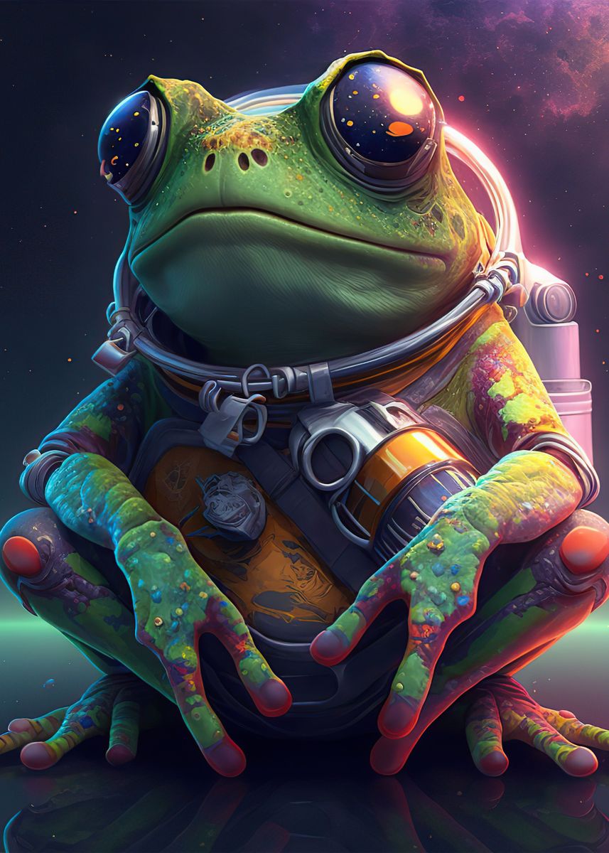 'frog space astronaut' Poster, picture, metal print, paint by Ana ...