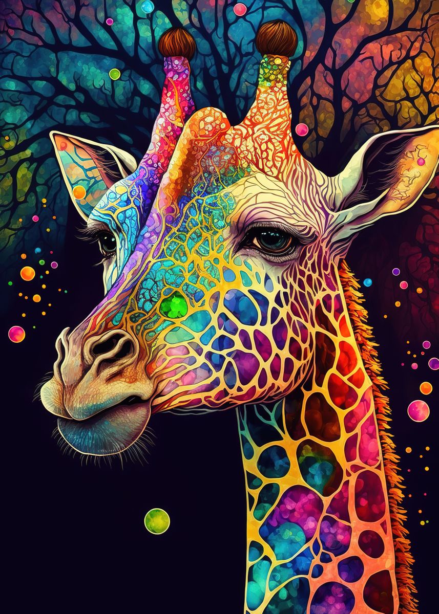 'colourful giraffe' Poster, picture, metal print, paint by MAD SPACE ...