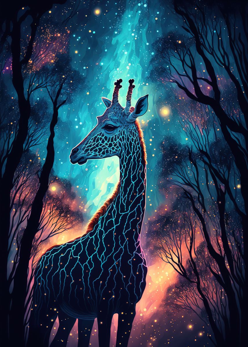 'giraffe neon' Poster, picture, metal print, paint by MAD SPACE | Displate