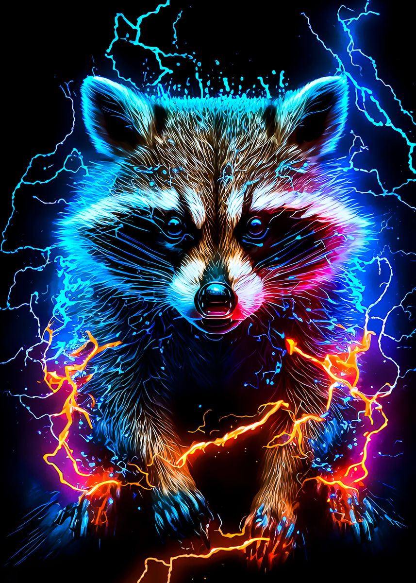 'Raccoon' Poster, picture, metal print, paint by Tiker Arts | Displate