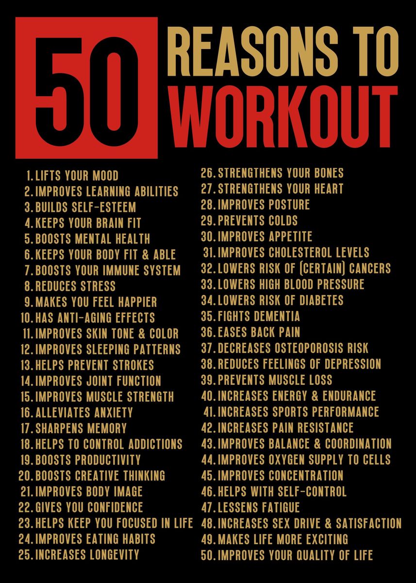 '50 Reason to Workout' Poster, picture, metal print, paint by Yess ...