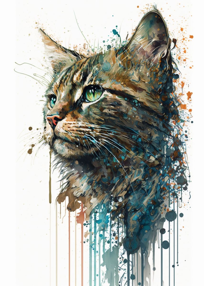 'Tabby cat' Poster, picture, metal print, paint by Hamza Badji | Displate