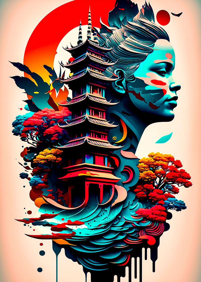 'Japan Temple Abstract' Poster, picture, metal print, paint by Artirs ...