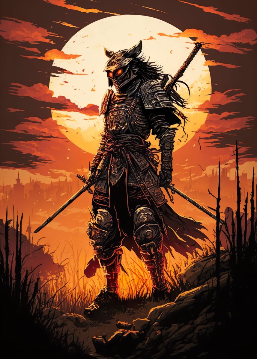 'Samurai in Sun Set' Poster, picture, metal print, paint by ...