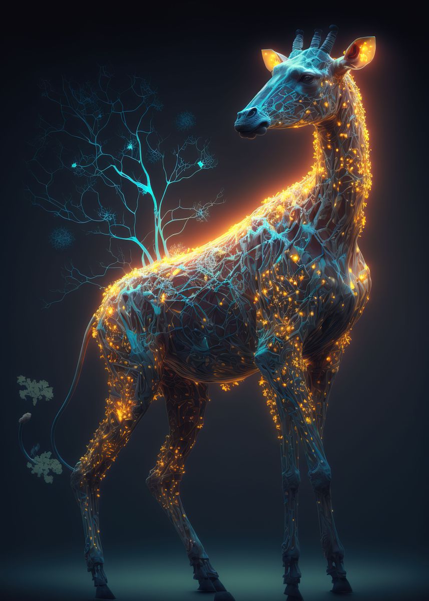 'giraffe neon' Poster, picture, metal print, paint by MAD SPACE | Displate