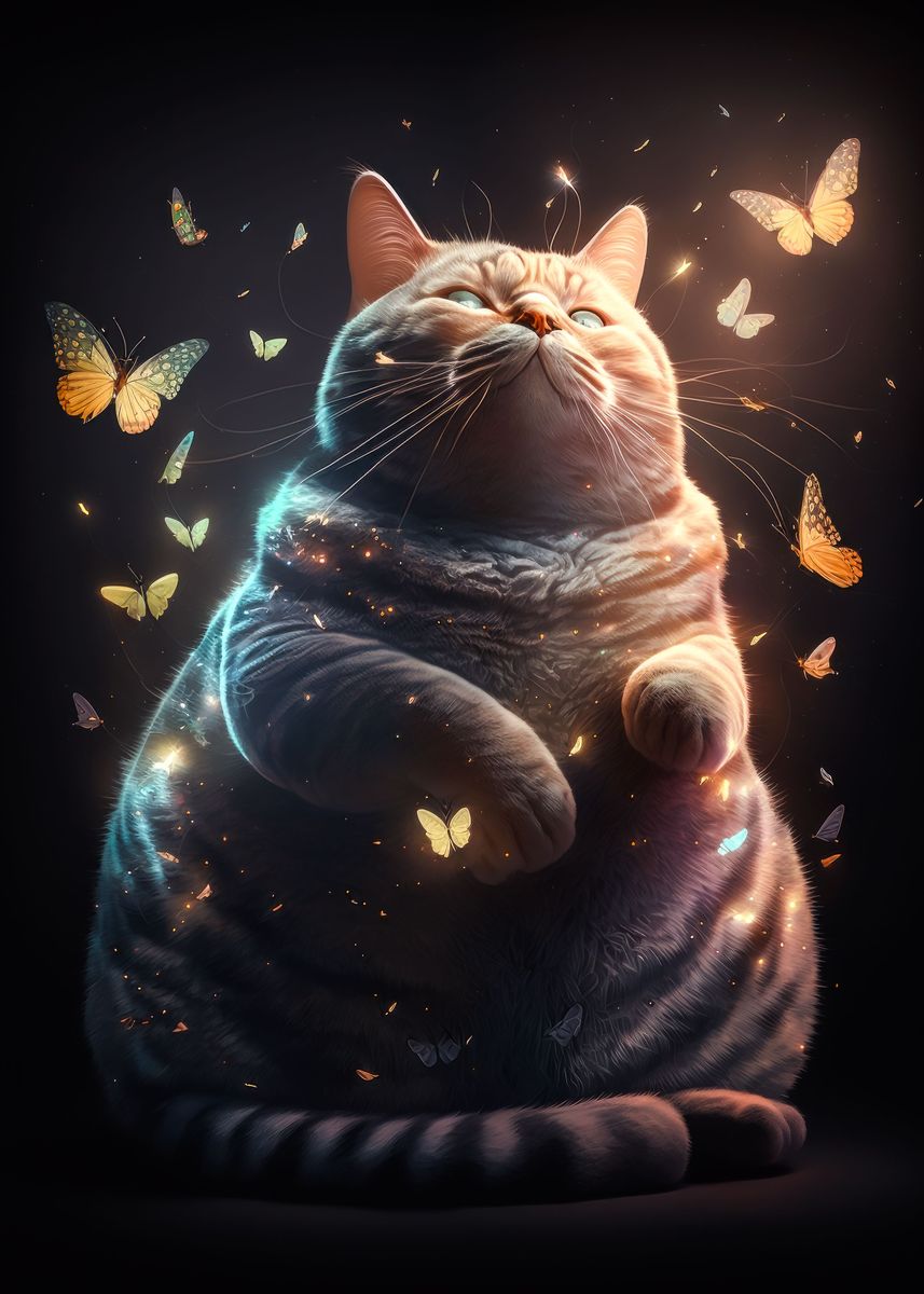 'Fat Cat Butterfly Fantasy' Poster, picture, metal print, paint by ...