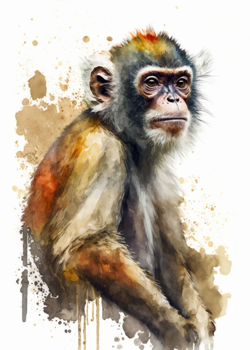 'Monkey Watercolor' Poster, picture, metal print, paint by Usama Design ...