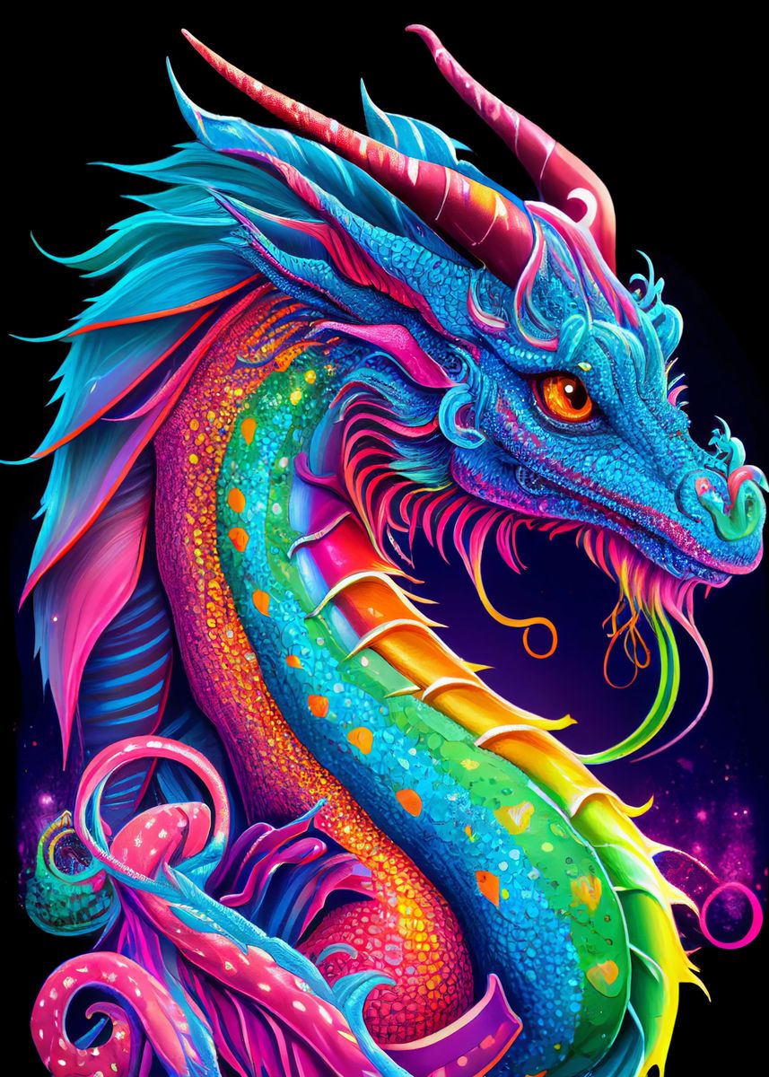 'DRAGON Colorful II' Poster, picture, metal print, paint by Eleaxart ...