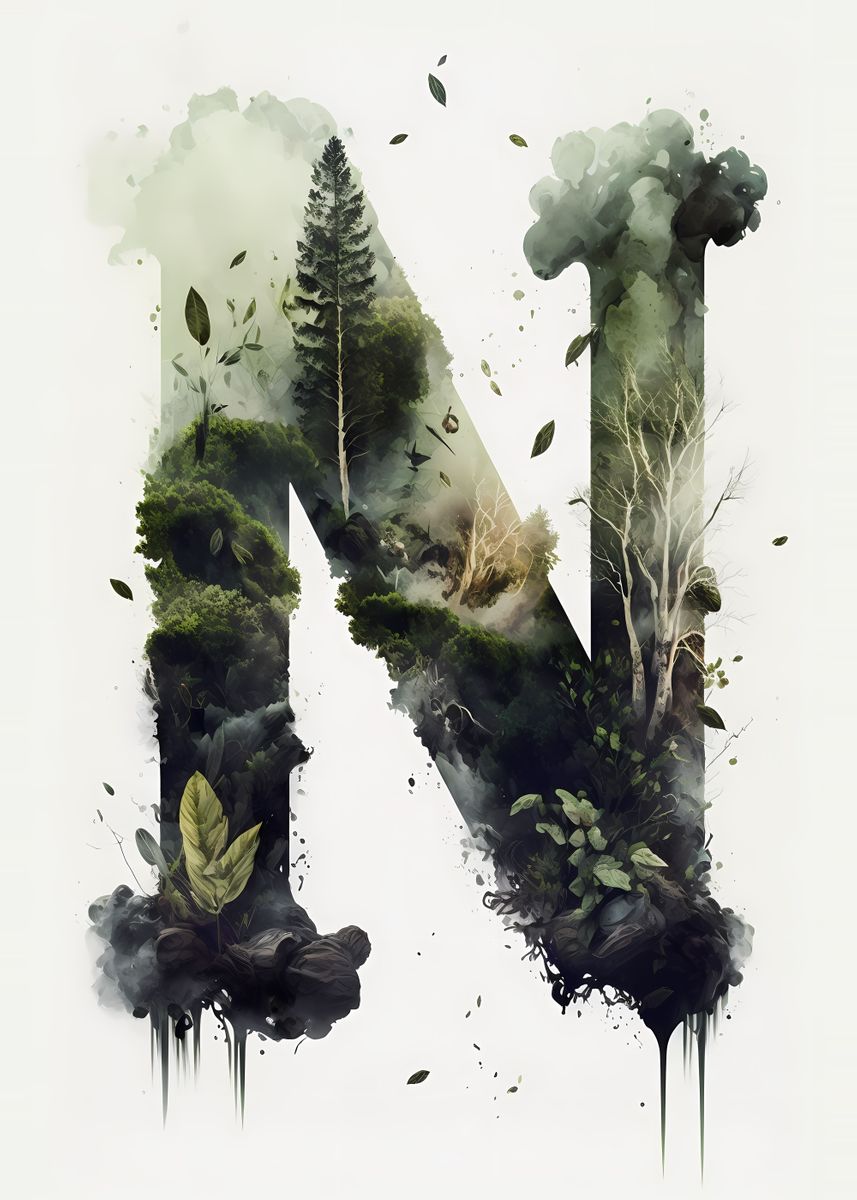 'Letter N Double Exposure' Poster, picture, metal print, paint by ...