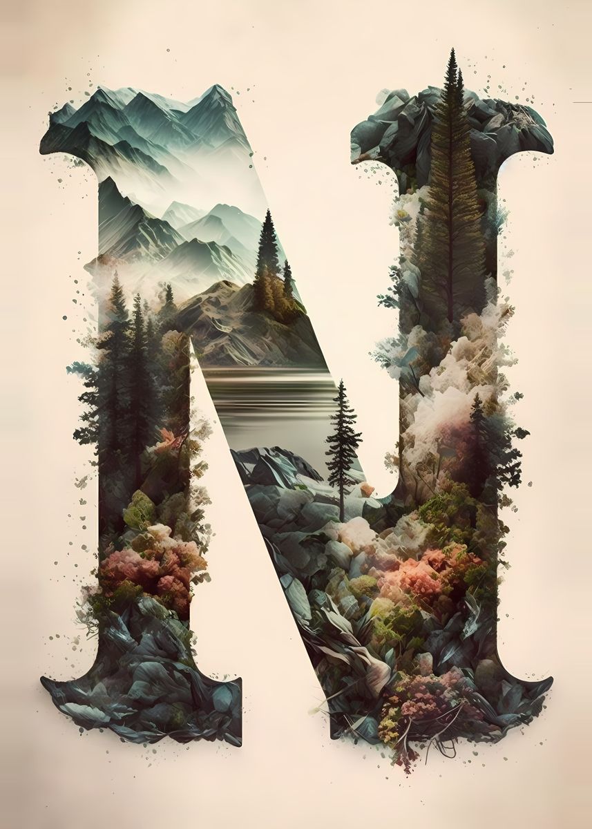 'Letter N Double Exposure' Poster, picture, metal print, paint by ...