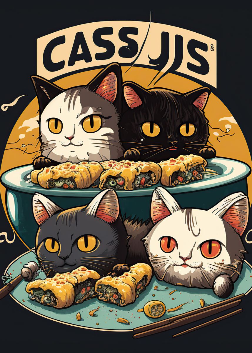 'sushi cat chef japan' Poster, picture, metal print, paint by Jordan ...