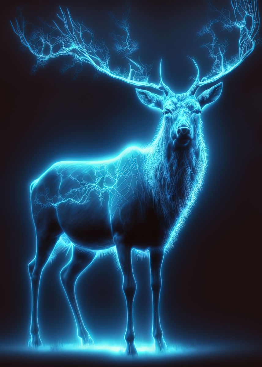 'Blue Deer Glowing' Poster, picture, metal print, paint by Anime Manga ...
