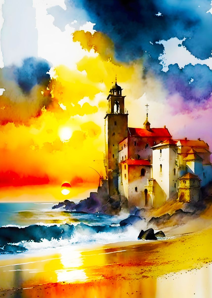 'Romantic Coastal Landscape' Poster, picture, metal print, paint by ...