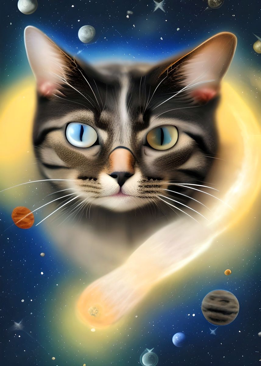 'Funny Cat in Space' Poster, picture, metal print, paint by Max Ronn ...