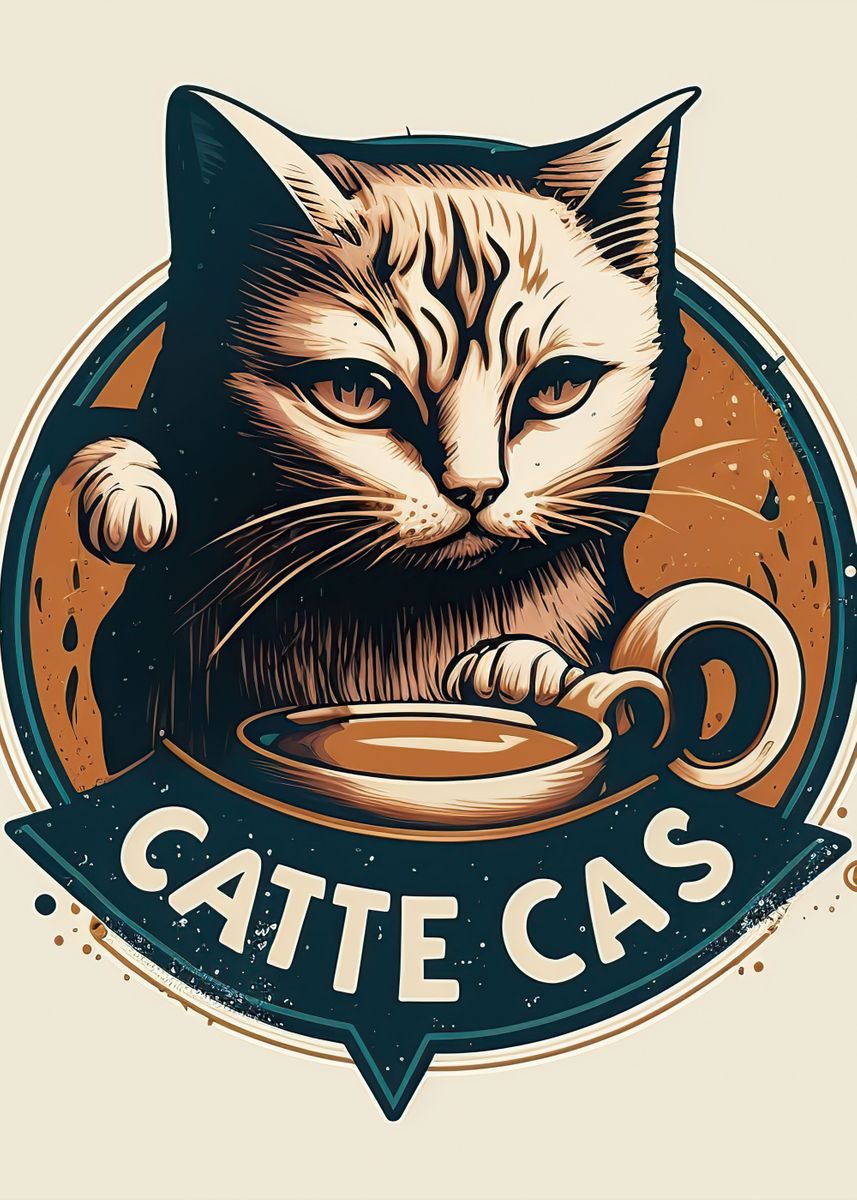 'cat drinking coffee' Poster by Luke Emery | Displate