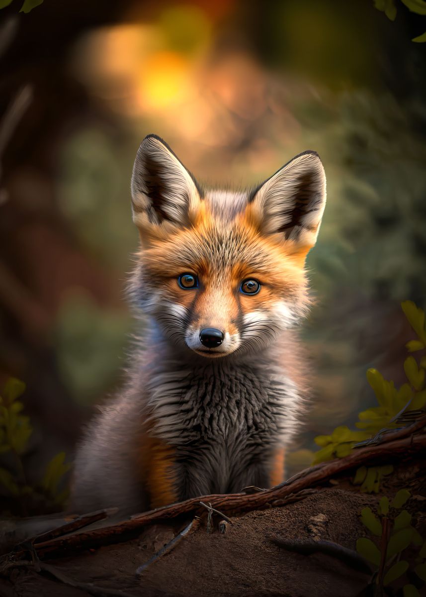 'Baby Fox' Poster, picture, metal print, paint by Sativa Jones | Displate