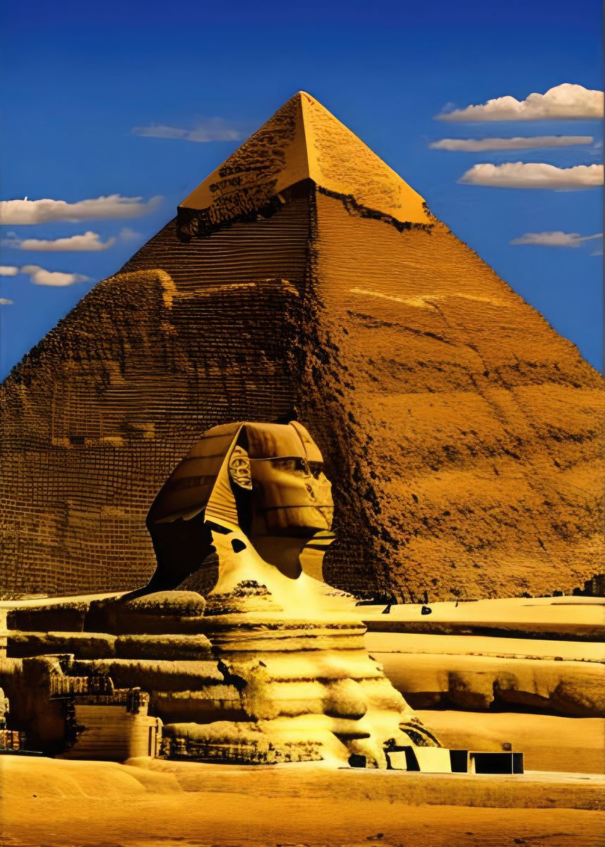 'Sphinx and Pyramid of Giza' Poster, picture, metal print, paint by ...