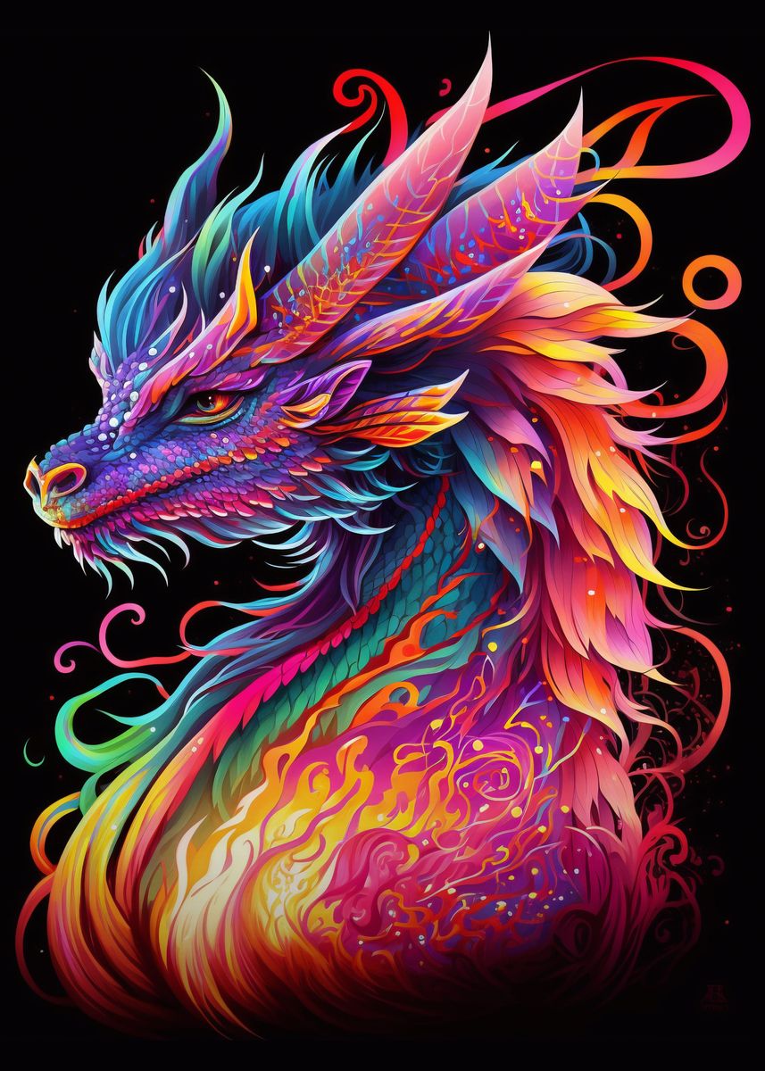 'DRAGON COLORFUL I' Poster, picture, metal print, paint by Eleaxart ...