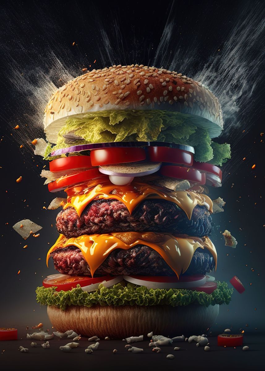 'hamburger ' Poster, picture, metal print, paint by Eudora | Displate