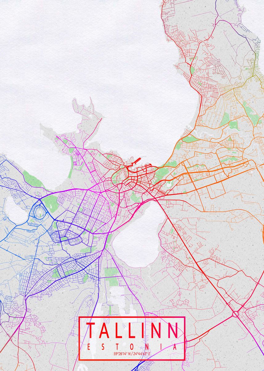 'Tallinn City Map Colorful' Poster, picture, metal print, paint by ...