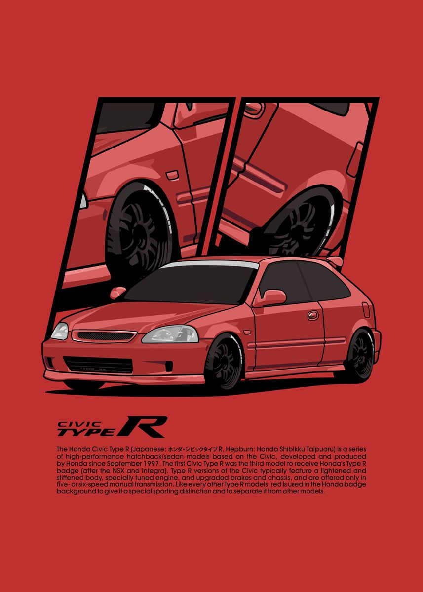 'Civic type R EK9' Poster, picture, metal print, paint by Burhandowski ...