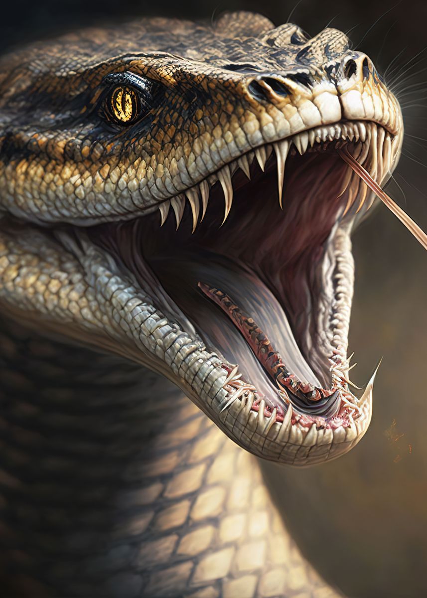 'snake python' Poster, picture, metal print, paint by Patsy Montoya | Displate