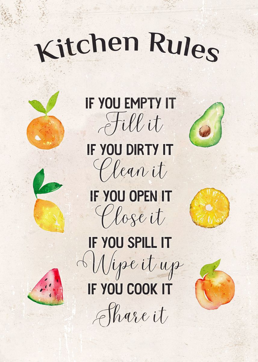 'Kitchen Rules Decor' Poster, picture, metal print, paint by Uber ...