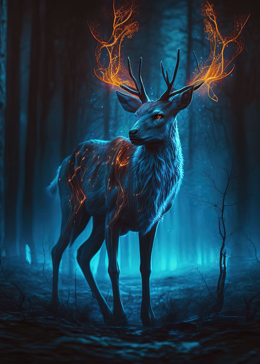 'Blue Deer Glowing' Poster, picture, metal print, paint by Anime Manga ...