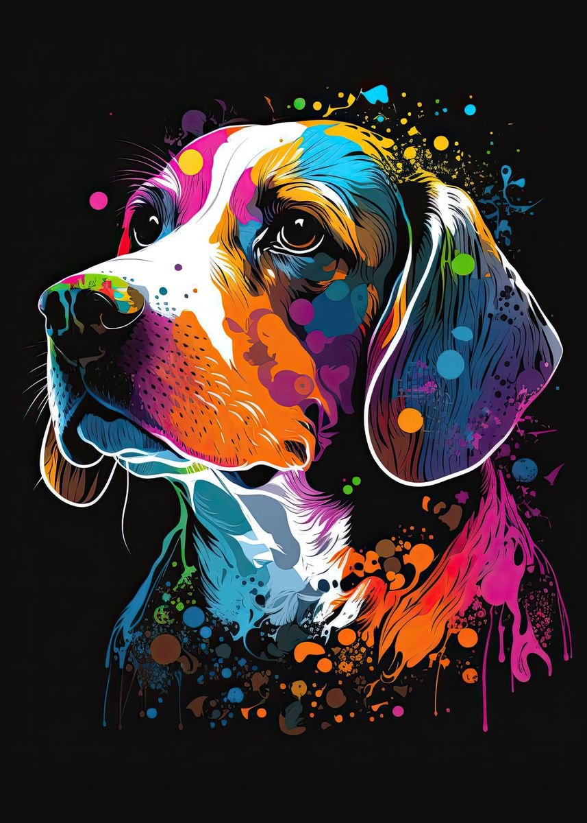 'Beagle Watercolor Splash ' Poster, picture, metal print, paint by PetPrints | Displate