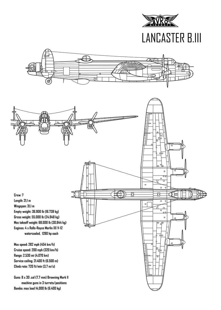 'Avro Lancaster WW2 Bomber' Poster, picture, metal print, paint by CHE ...