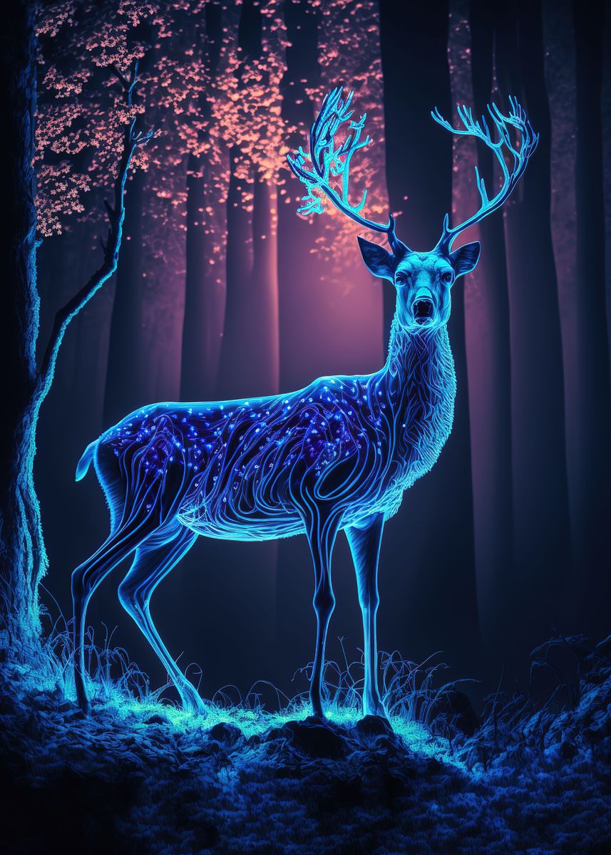 'Blue Deer Glowing' Poster, picture, metal print, paint by Anime Manga ...