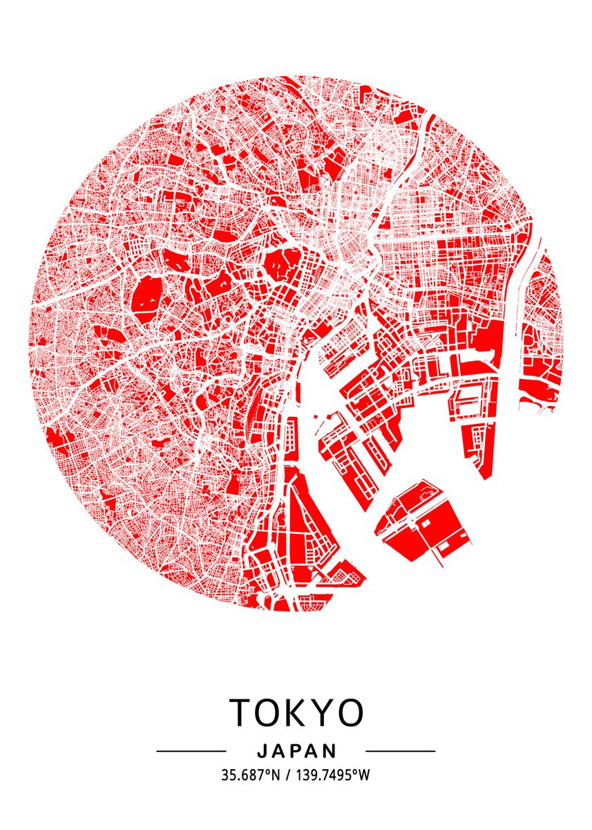 'Tokyo in red circle ' Poster, picture, metal print, paint by М ...