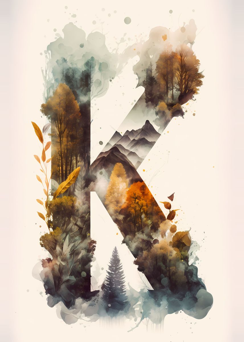 'Letter K Double Exposure' Poster, picture, metal print, paint by ...