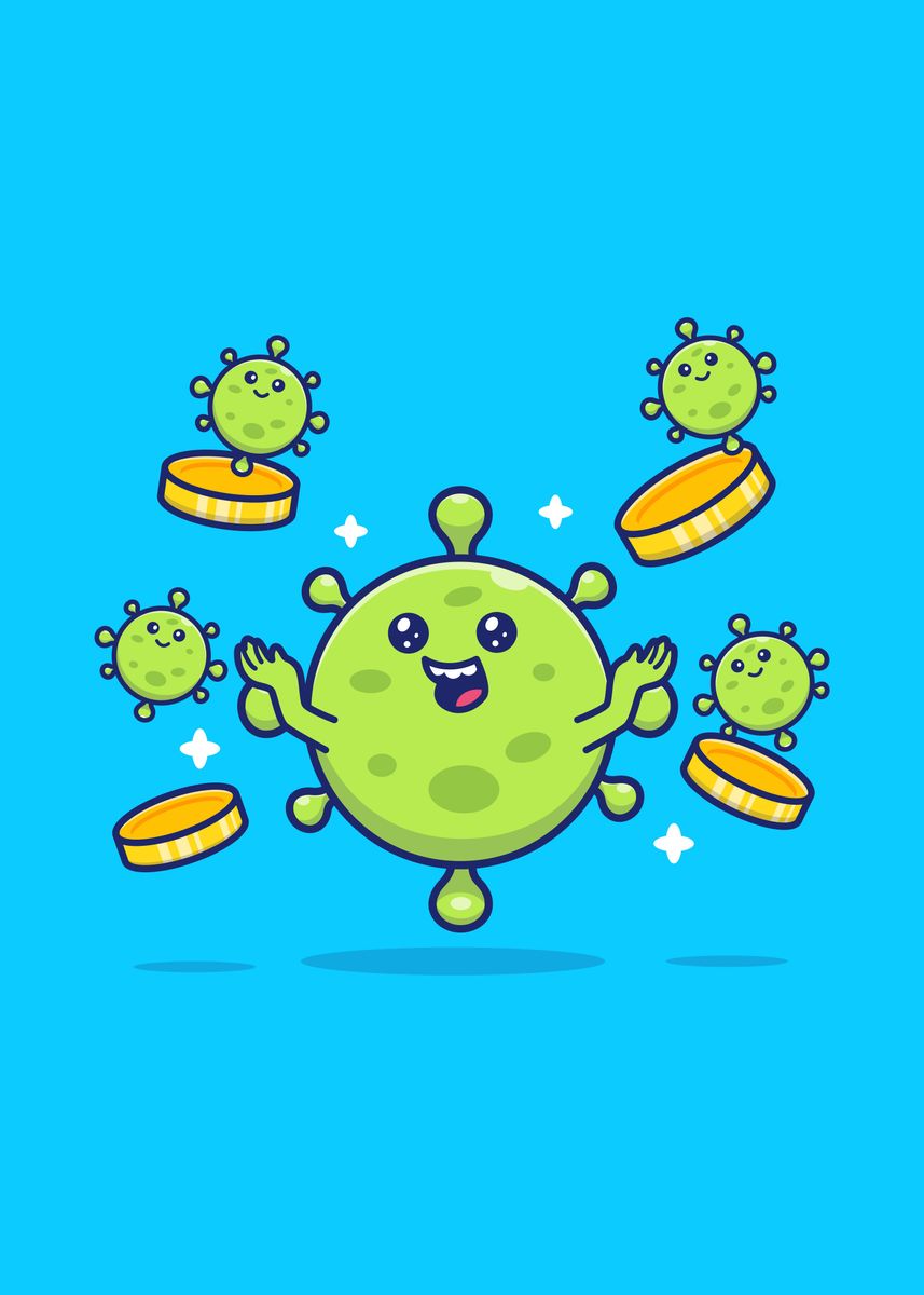 'Cute Virus With Coin Money' Poster, picture, metal print, paint by ...