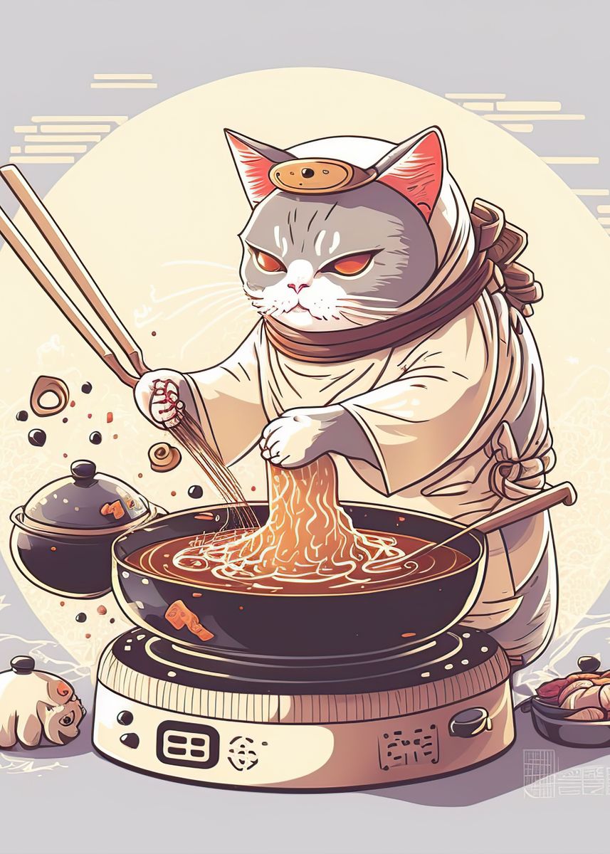 'sushi cat chef japan' Poster, picture, metal print, paint by Jordan ...