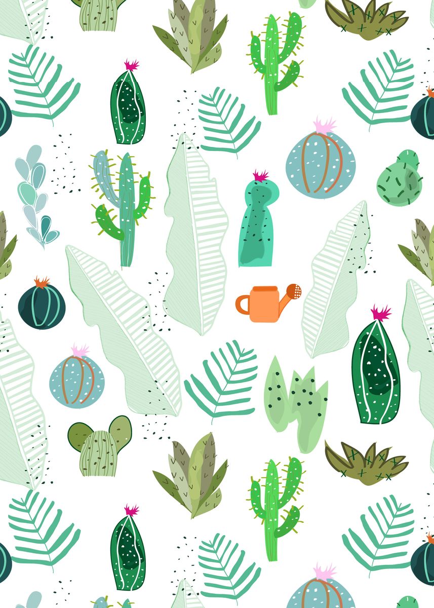 'Cactus abd flowers' Poster, picture, metal print, paint by Gulsen ...