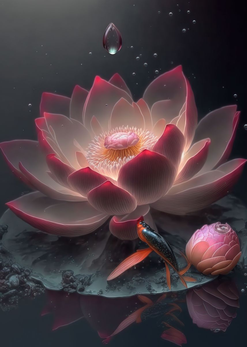 'pink lotus flowers' Poster, picture, metal print, paint by Silhouette ...