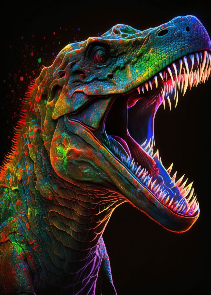 'neon Trex' Poster, picture, metal print, paint by Marc Kunze | Displate