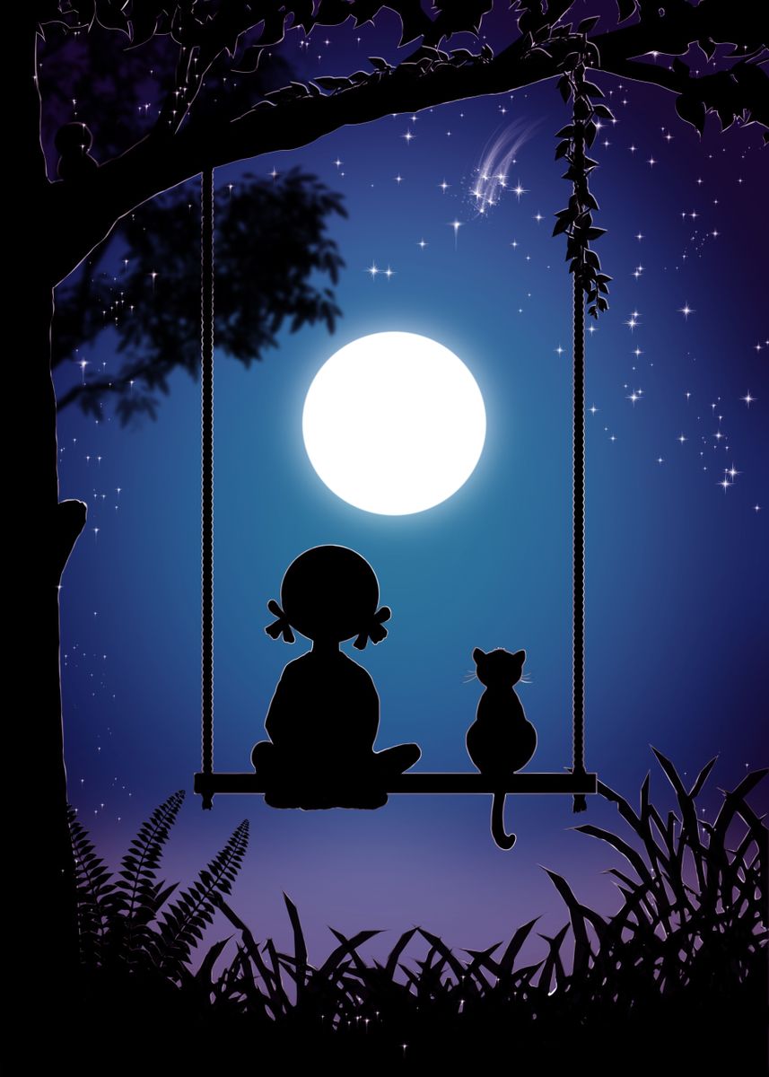 'night girl and cat' Poster by Travel Travel | Displate