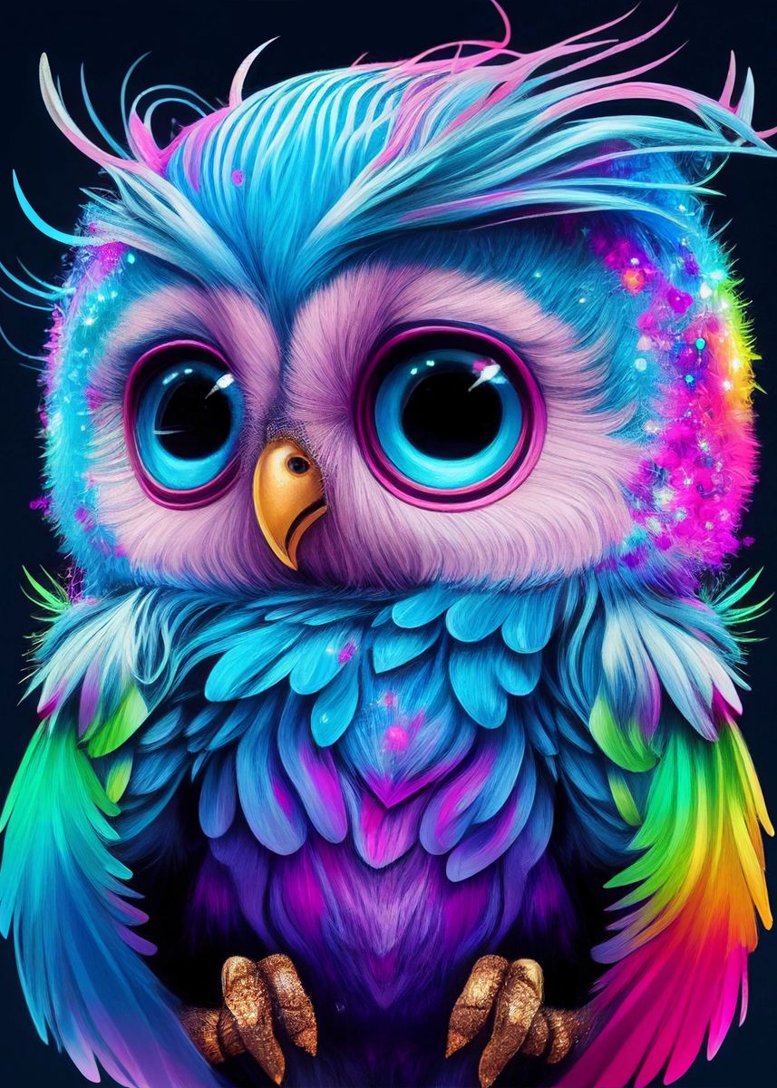 'OWL Colorful' Poster, picture, metal print, paint by Eleaxart | Displate