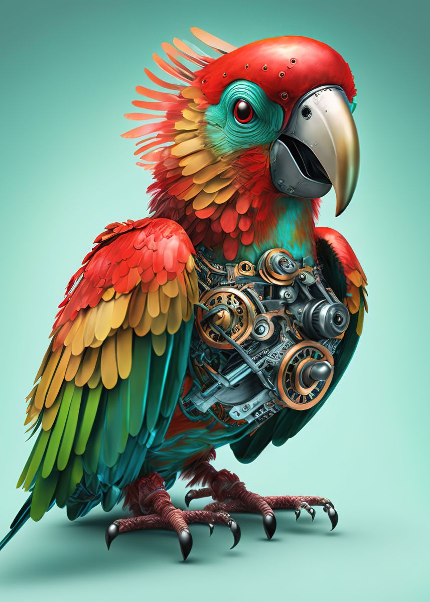 'parrot robot' Poster, picture, metal print, paint by Funny Game | Displate