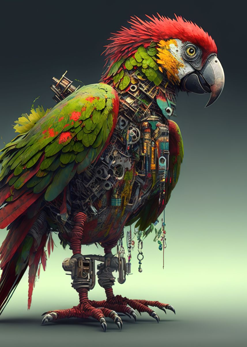 'parrot robot' Poster, picture, metal print, paint by Funny Game | Displate