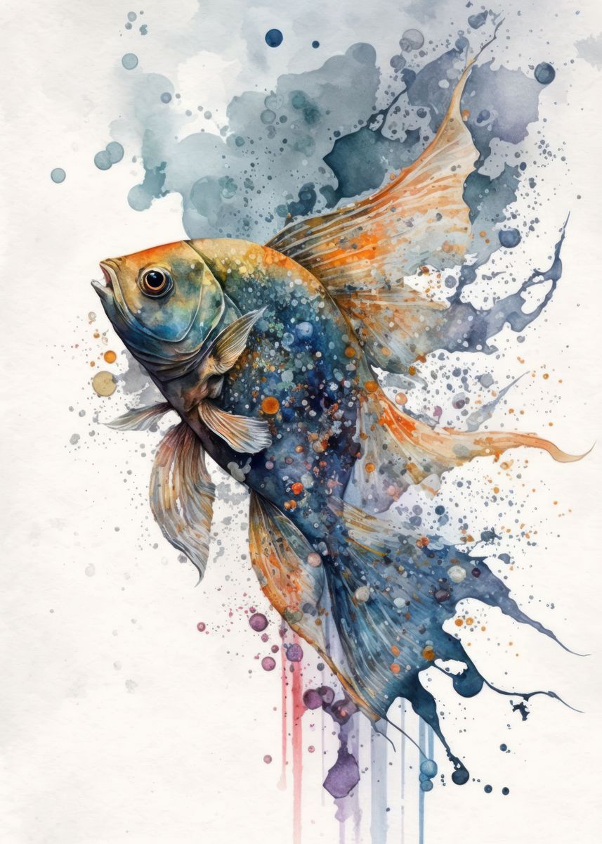 'Fish Watercolor' Poster, picture, metal print, paint by Usama Design ...