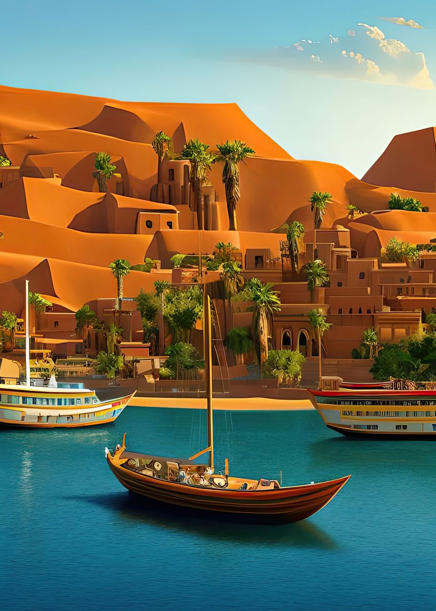 'River Boats on the Nile' Poster, picture, metal print, paint by ...