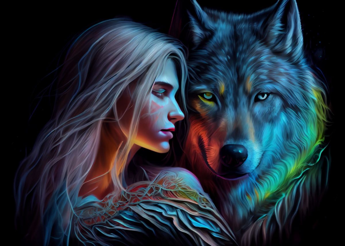 'Wolf and woman' Poster by Below Horizon | Displate